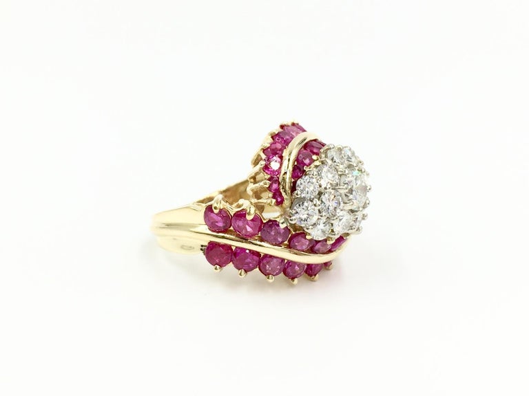 Vintage Ruby and Diamond 14 Karat Gold Cocktail Ring For Sale at 1stDibs