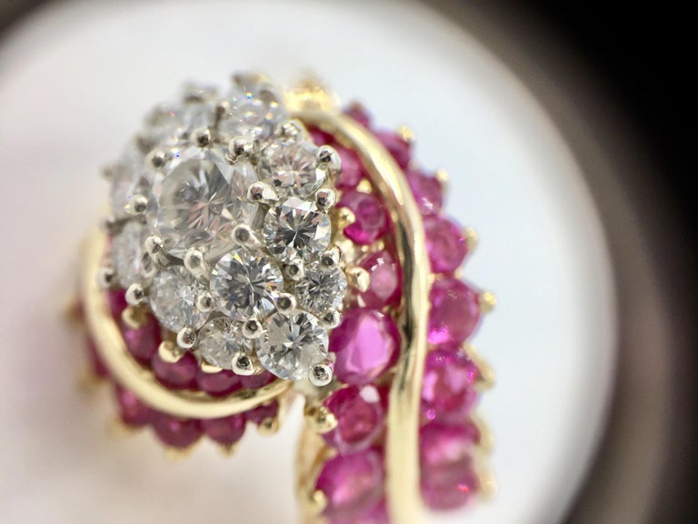 Vintage Ruby and Diamond 14 Karat Gold Cocktail Ring For Sale at 1stDibs