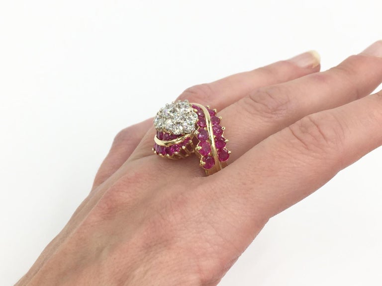 Vintage Ruby and Diamond 14 Karat Gold Cocktail Ring For Sale at 1stDibs