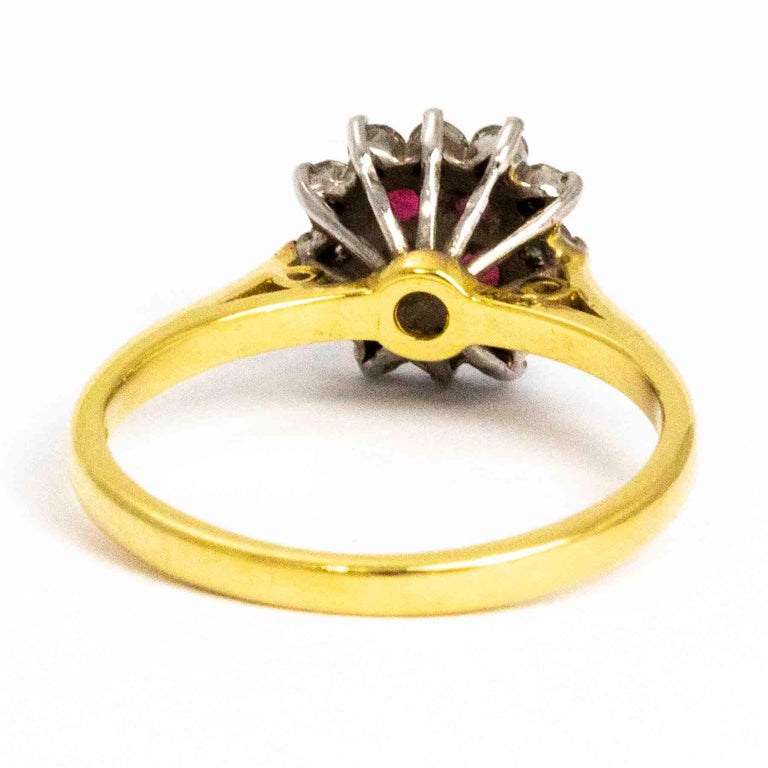 Vintage Ruby and Diamond 18 Carat Cluster Ring For Sale at 1stDibs