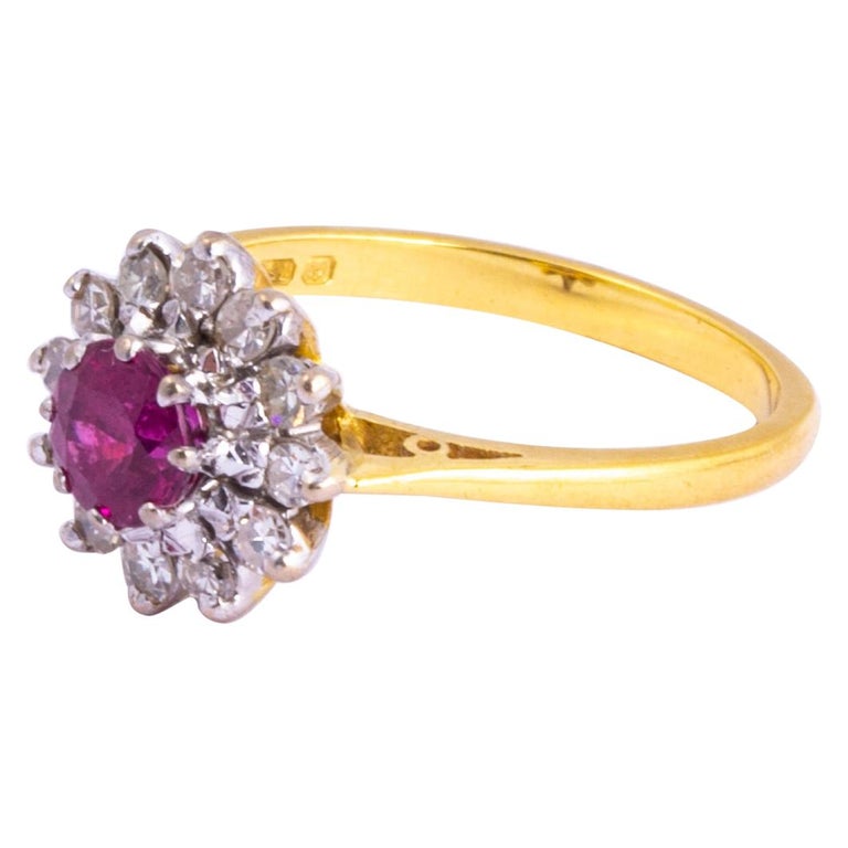 Vintage Ruby and Diamond 18 Carat Gold Cluster Ring at 1stDibs