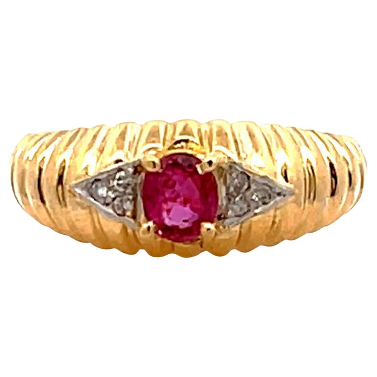 Vintage Ruby and Diamond Band Ring in 14k Yellow Gold For Sale at 1stDibs