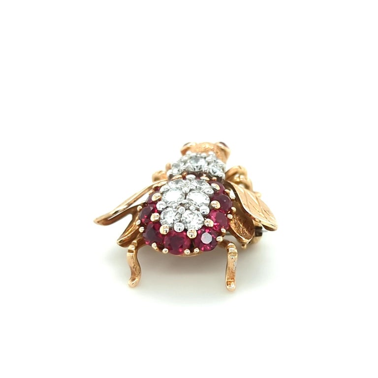 Vintage Ruby and Diamond Bee Brooch in 14kt Yellow Gold by Frank J ...