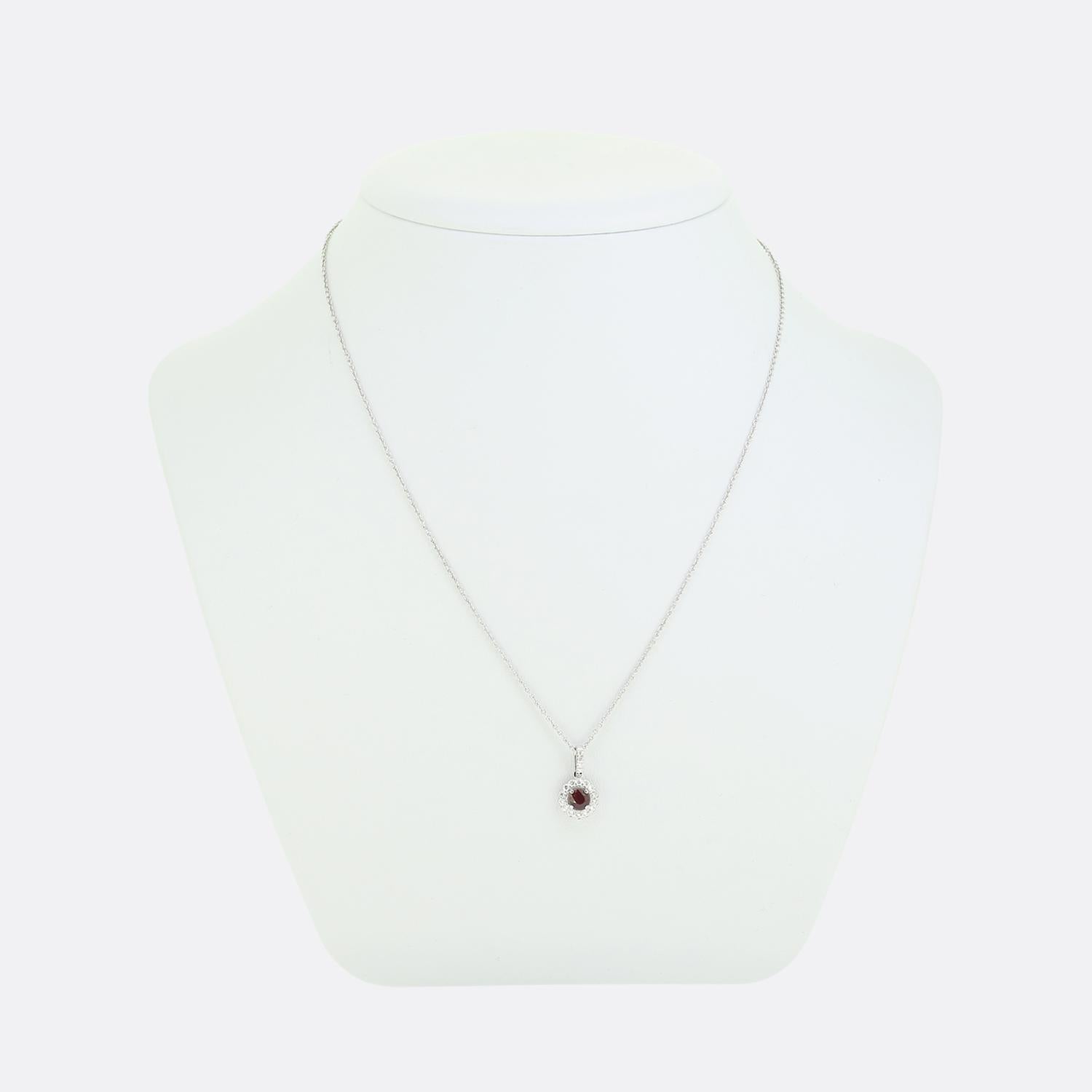 Vintage Ruby and Diamond Cluster Necklace For Sale at 1stDibs