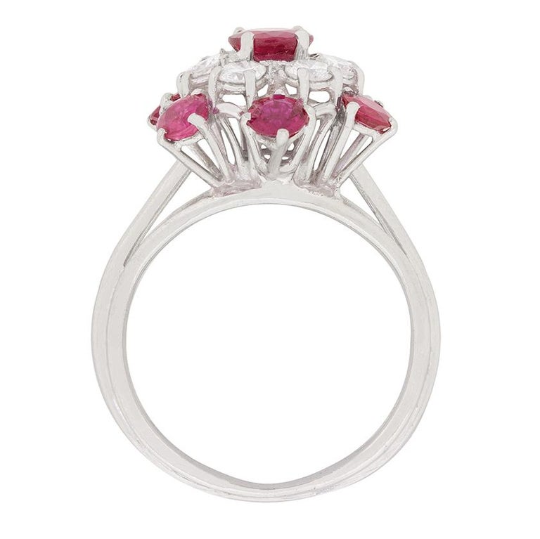 Vintage Ruby and Diamond Cluster Ring, circa 1970s For Sale at 1stDibs