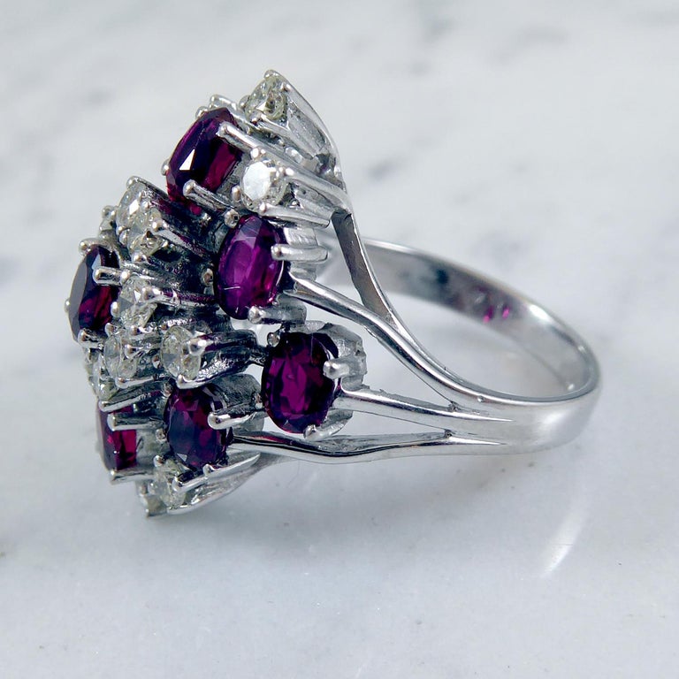 Vintage Ruby and Diamond Cluster Ring, White Gold, circa 1980s For Sale ...