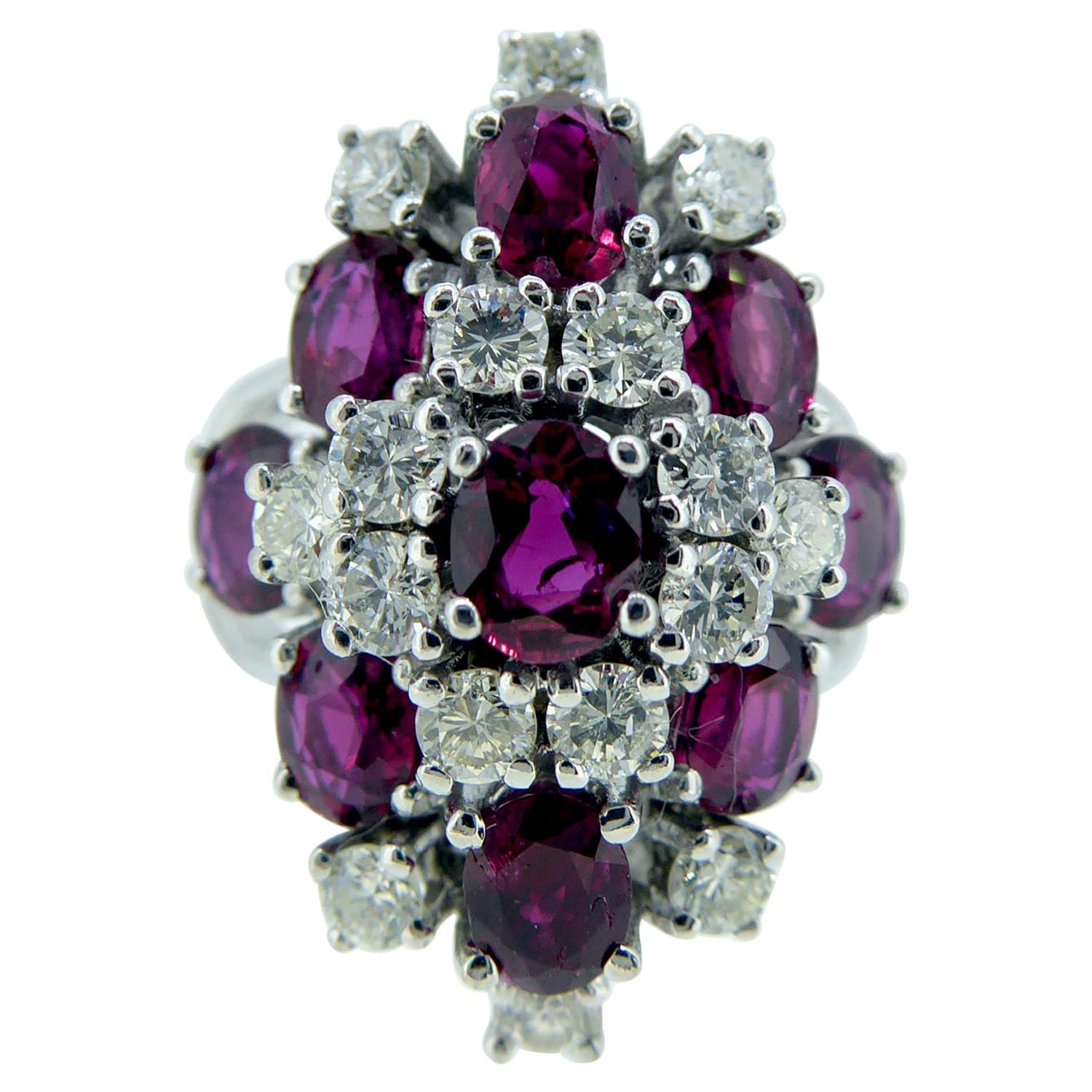 Vintage Ruby and Diamond Cluster Ring, circa 1970s For Sale at 1stDibs