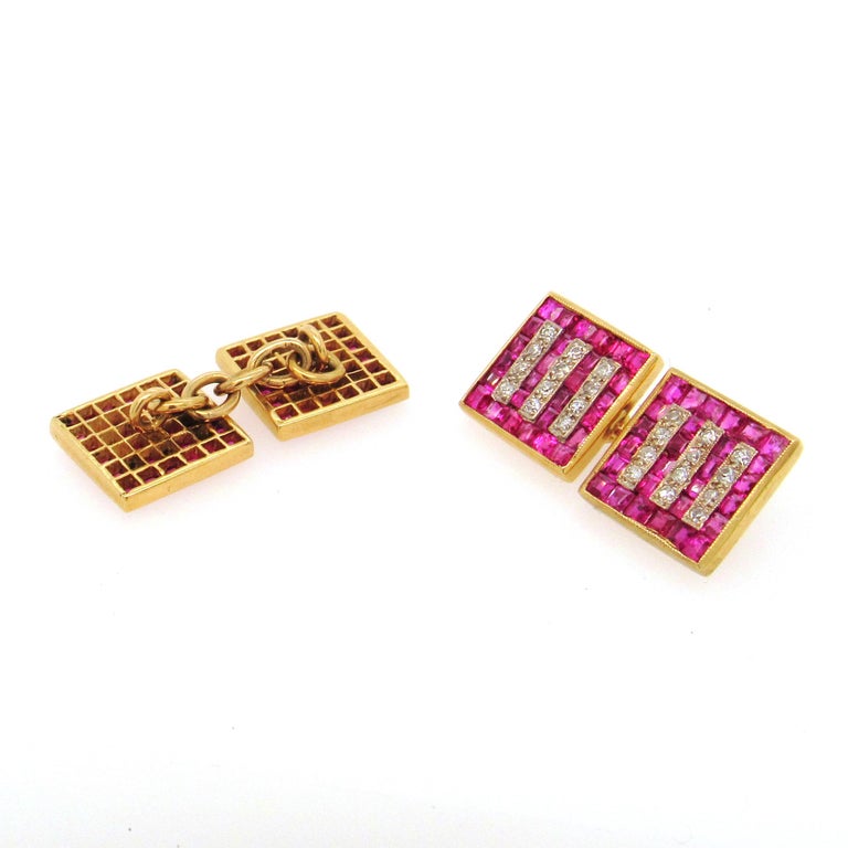 Vintage Ruby and Diamond Cufflinks at 1stDibs