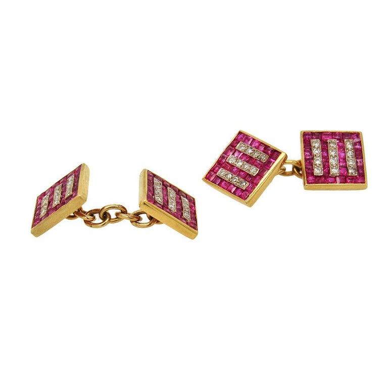 Vintage Ruby and Diamond Cufflinks at 1stDibs