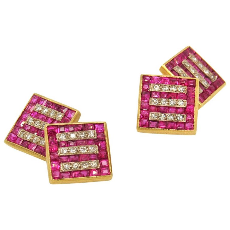 Vintage Ruby and Diamond Cufflinks at 1stDibs