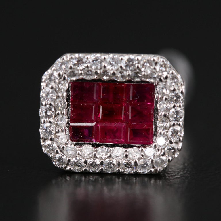 Vintage Ruby and Diamond Drop Earrings, Halo Ruby Gold Earrings for her ...