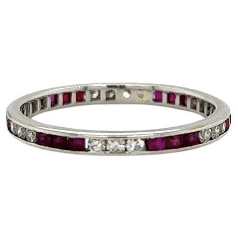 Vintage Ruby and Diamond Gold Band Ring Estate Fine Jewelry For Sale at ...