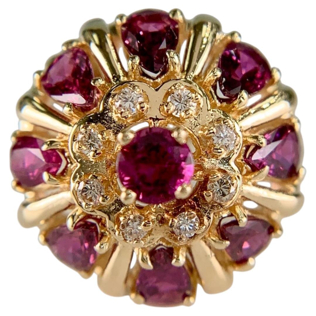 Vintage Ruby and Diamond Dome Cocktail Ring in 18K Yellow and White ...