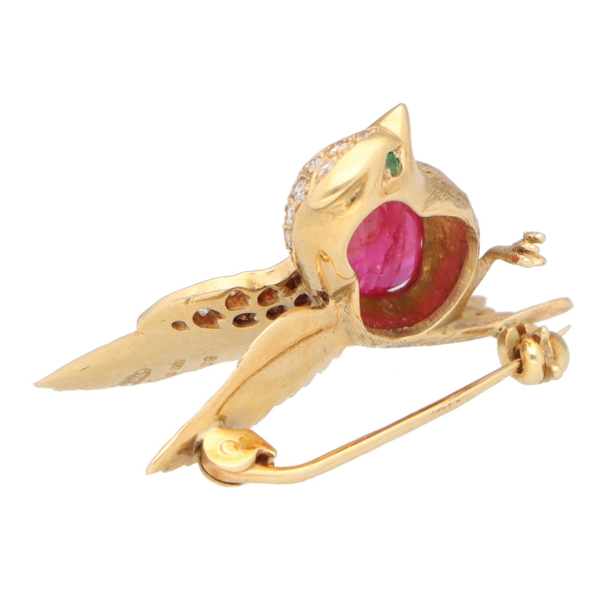 Vintage Ruby and Diamond Kookaburra Brooch in Yellow Gold For Sale at ...