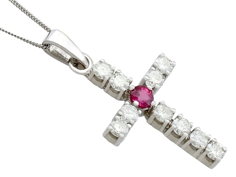 Ruby and Diamond White Gold Cross Pendant For Sale at 1stDibs