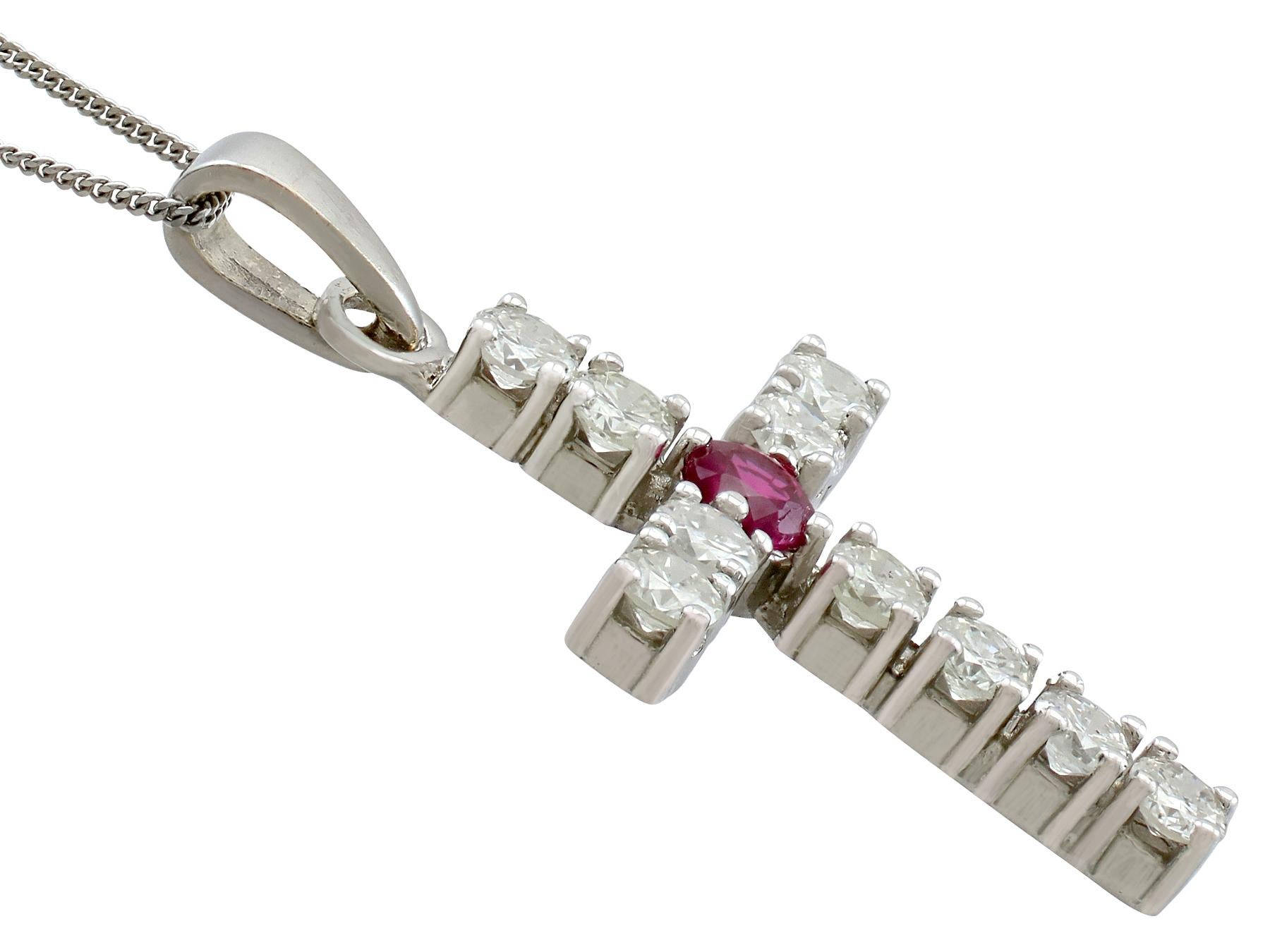 Ruby and Diamond White Gold Cross Pendant For Sale at 1stDibs