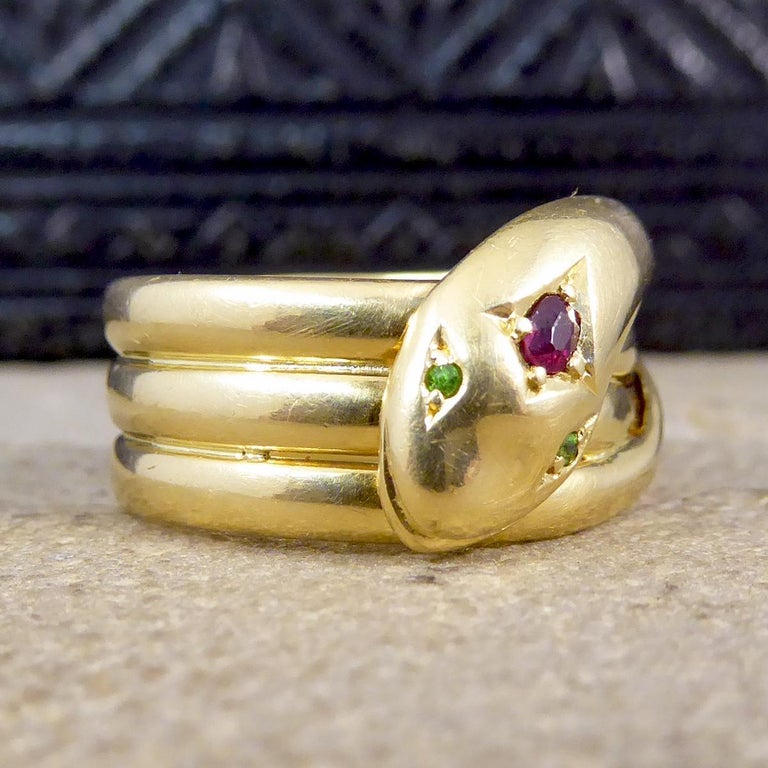 Vintage Ruby and Garnet Snake Ring in 18 Carat Yellow Gold at 1stDibs