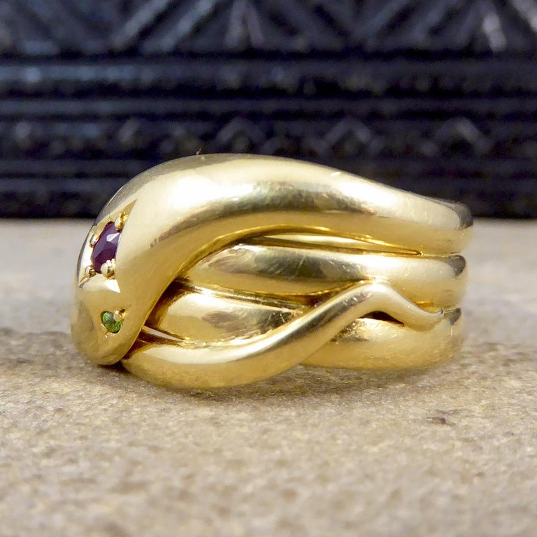 Vintage Ruby and Garnet Snake Ring in 18 Carat Yellow Gold at 1stDibs