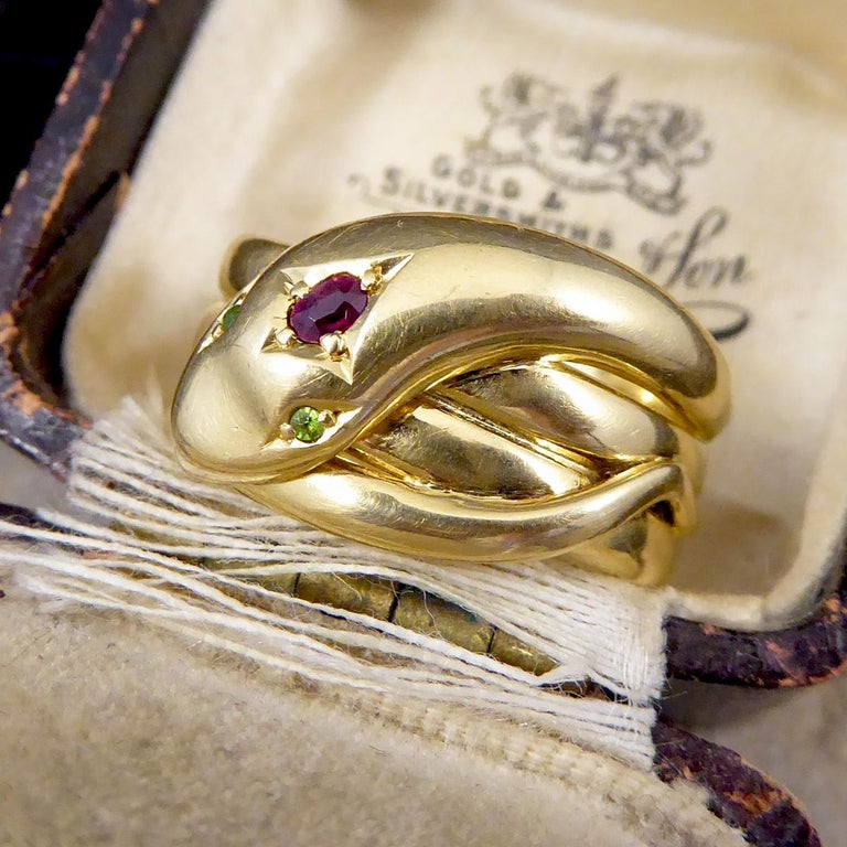 Vintage Ruby and Garnet Snake Ring in 18 Carat Yellow Gold at 1stDibs