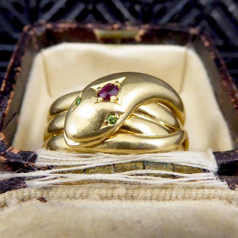 Vintage Ruby and Garnet Snake Ring in 18 Carat Yellow Gold at 1stDibs