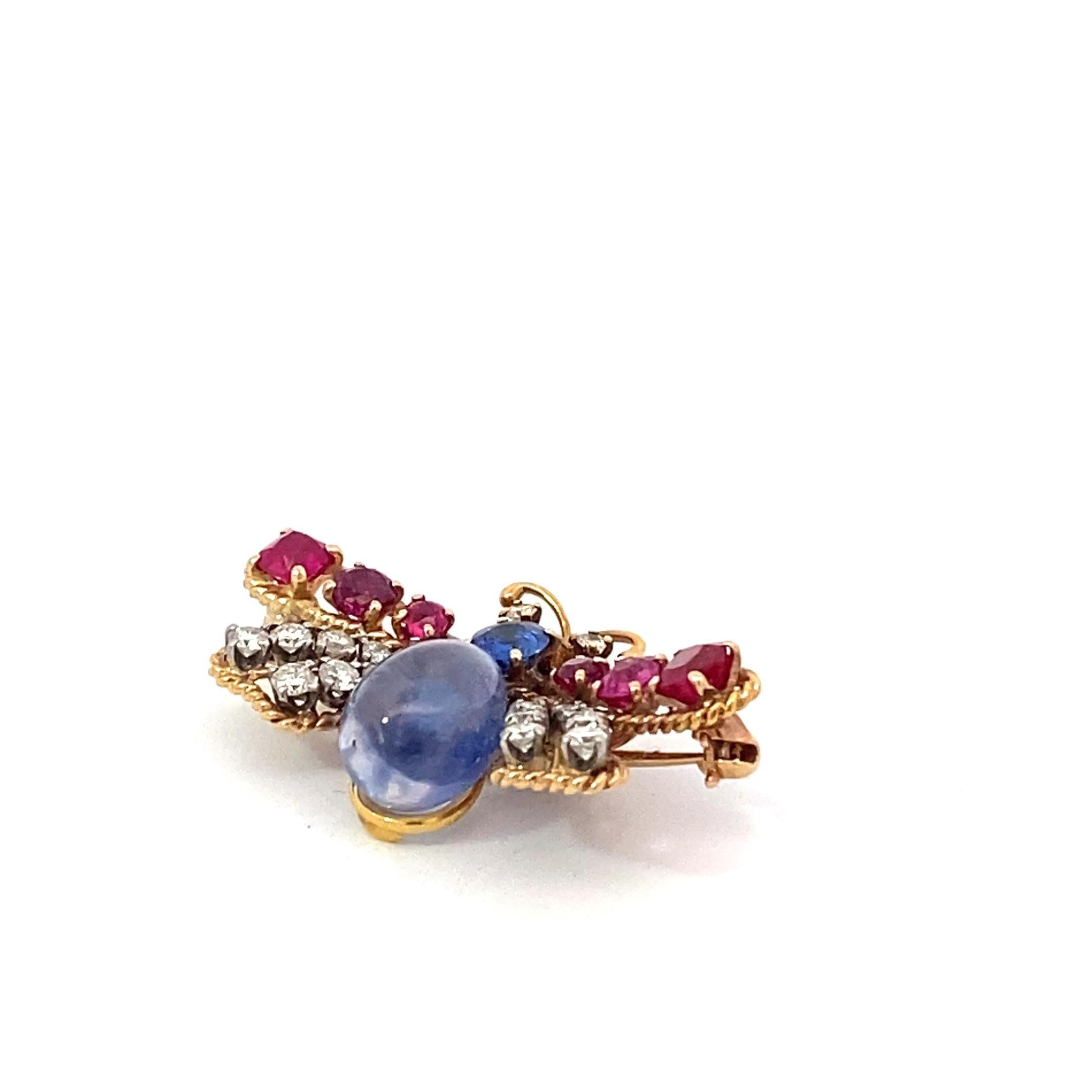 Vintage Ruby and Sapphire Drop Insect Brooch For Sale at 1stDibs