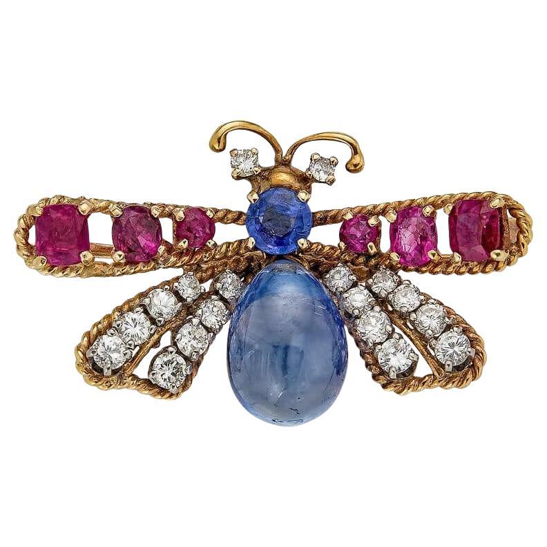 Vintage Gemstone Insect Brooch For Sale at 1stDibs