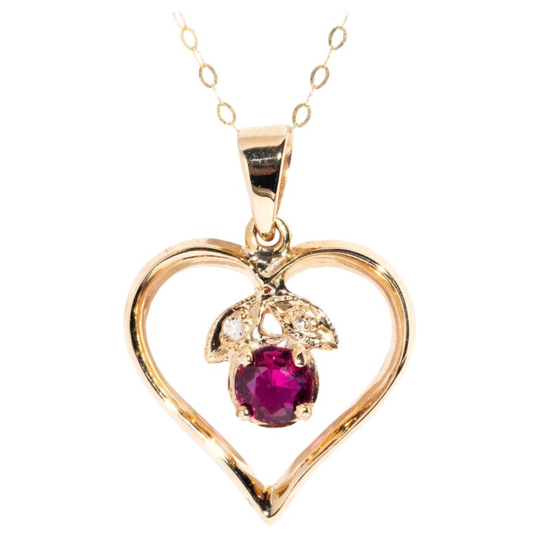 Vintage Ruby and Diamond 14 Carat Gold Heart Pendant 18 Carat Yellow ...