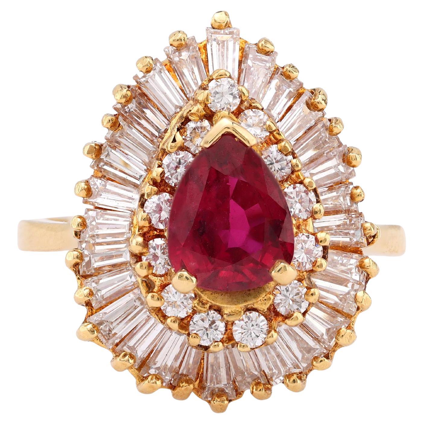 Vintage ruby diamond 18k yellow gold ring For Sale at 1stDibs