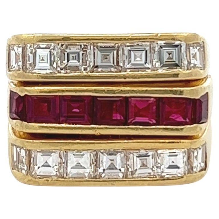 Vintage Ruby Diamond 18k Yellow Gold Ring For Sale at 1stDibs