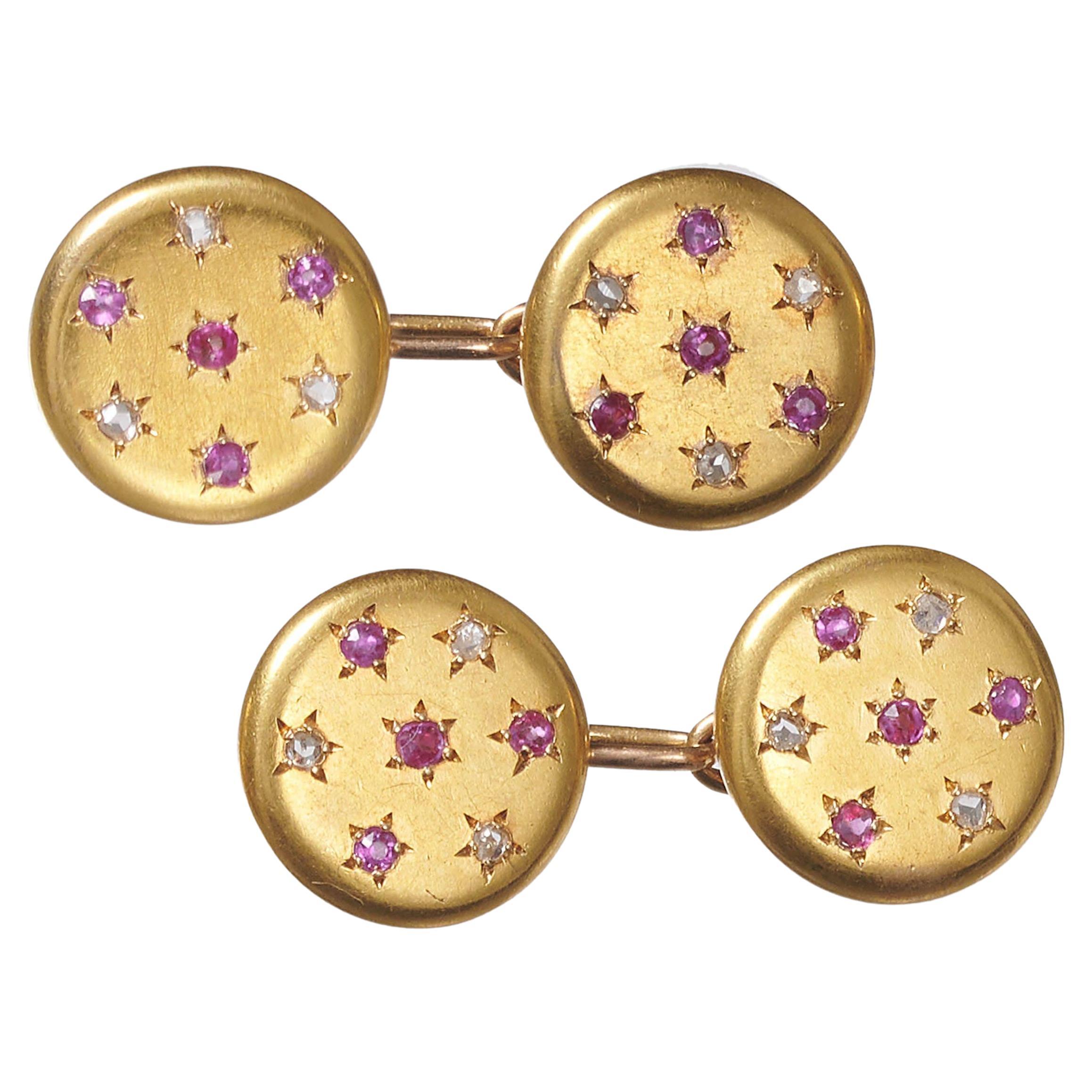 Vintage Ruby Diamond And Gold Cufflinks, Circa 1935 For Sale at 1stDibs