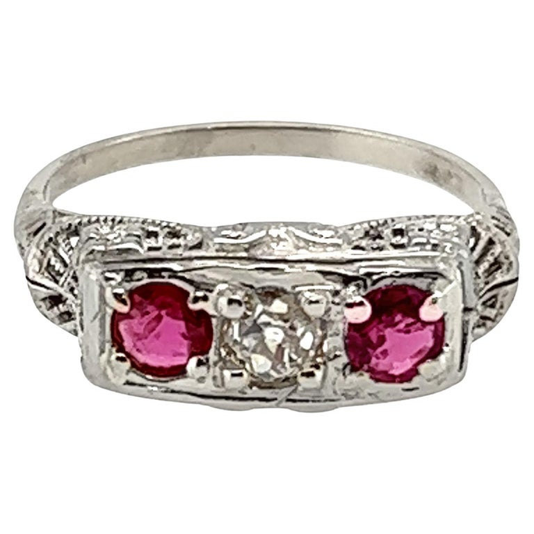 Vintage Ruby Diamond Band Old Mine .60ct Antique Deco 18k Original ...