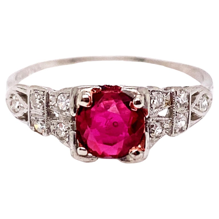 Vintage Ruby Diamond Cocktail Engagement Ring 1ct Deco Platinum Antique ...