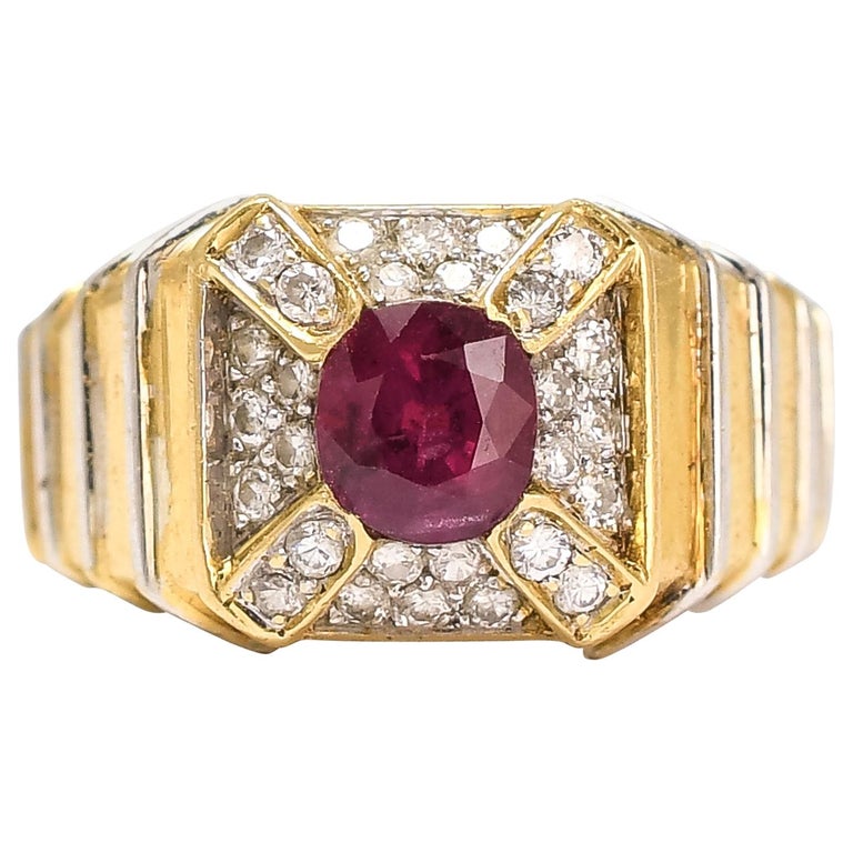 Vintage Ruby Diamond Cross Cluster Ring For Sale at 1stDibs