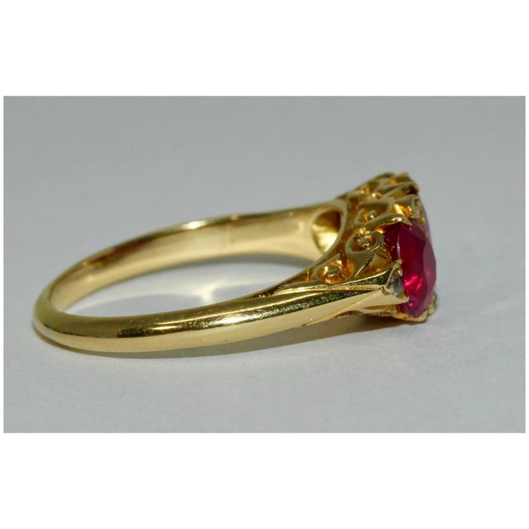 Customizable Vintage Ruby Diamond Engagement Ring Three-Stone Ruby Diamond Statement Ring For ...