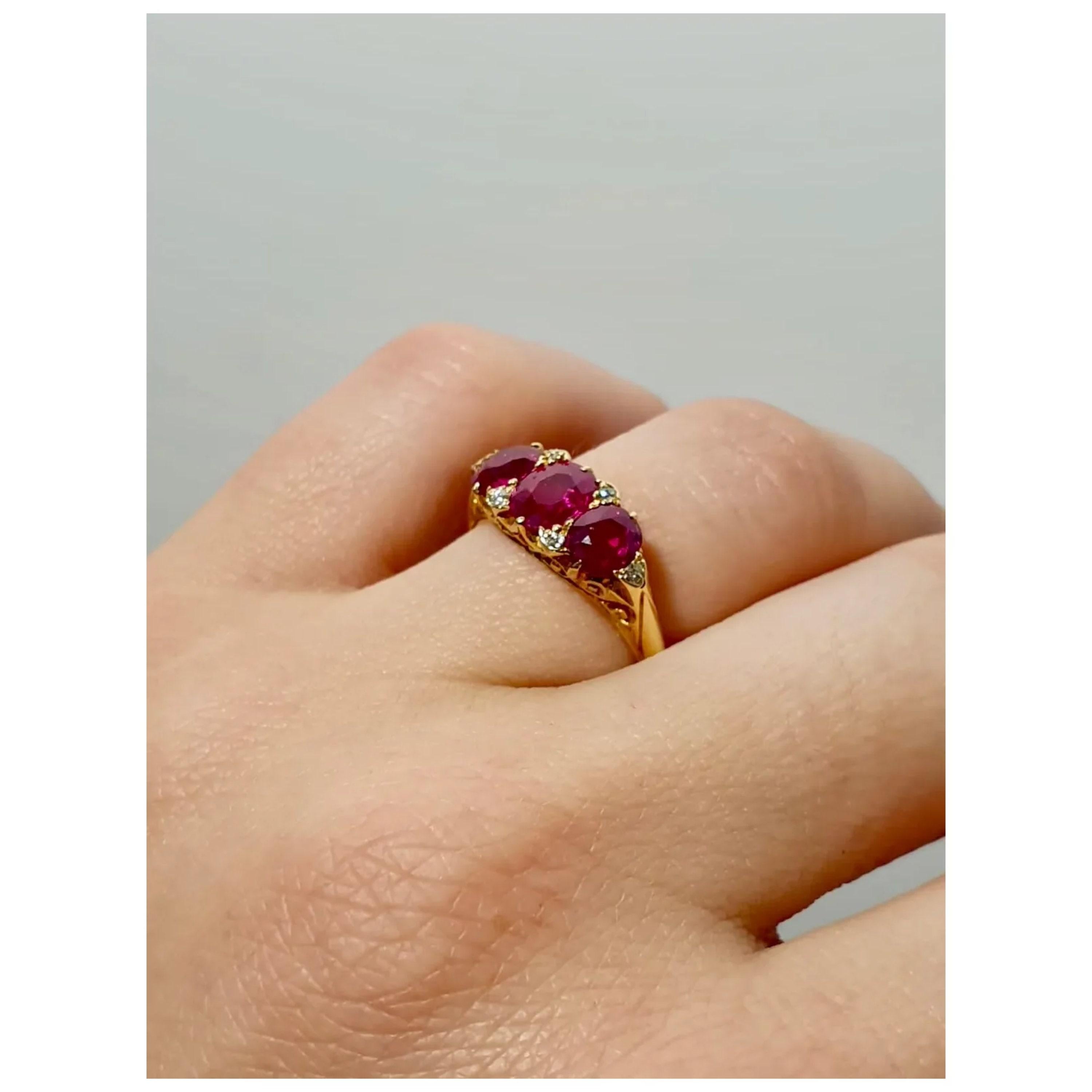 Customizable Vintage Ruby Diamond Engagement Ring Three-Stone Ruby Diamond Statement Ring For ...