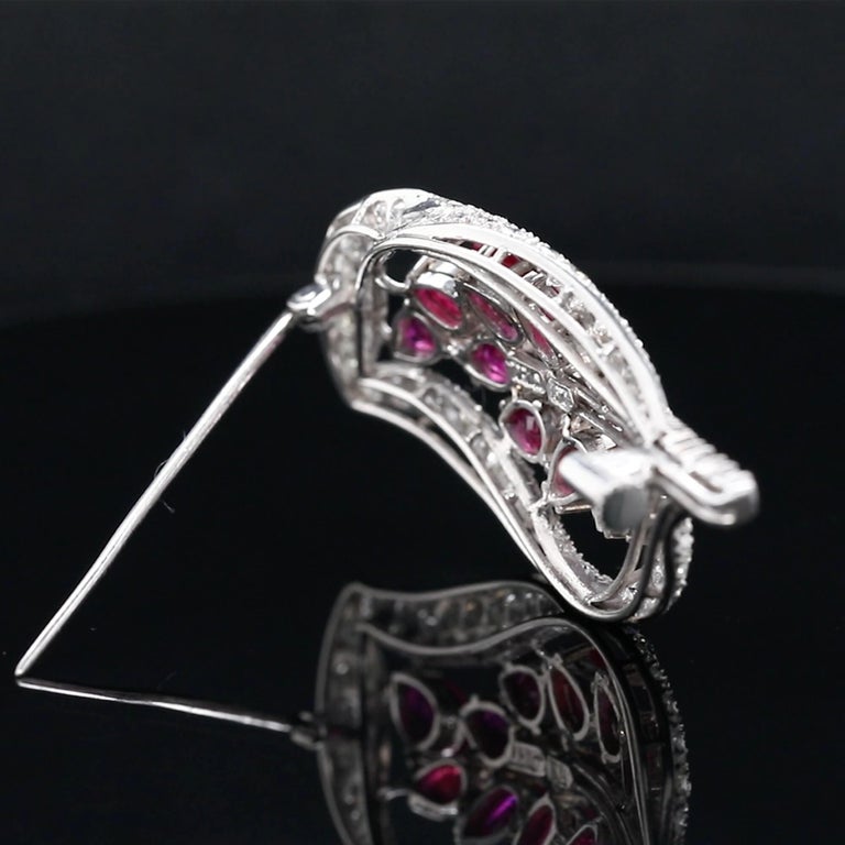 Vintage Ruby and Diamond Leaf Brooch C. 1980-90 For Sale at 1stDibs
