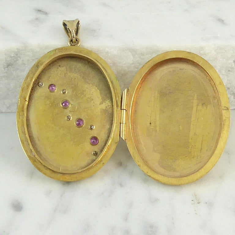 Vintage Ruby Diamond Locket, Yellow Gold, circa 1990s at 1stDibs