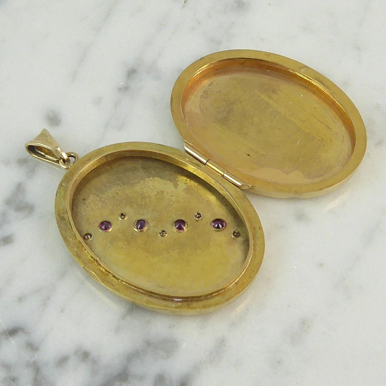 Vintage Ruby Diamond Locket, Yellow Gold, circa 1990s at 1stDibs
