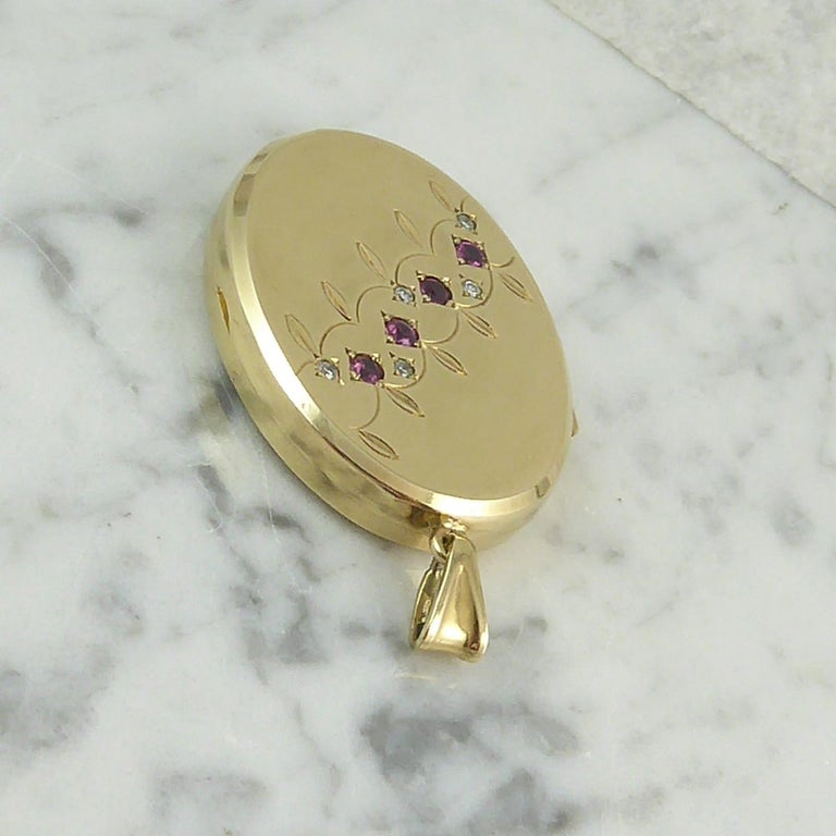 Vintage Ruby Diamond Locket, Yellow Gold, circa 1990s at 1stDibs