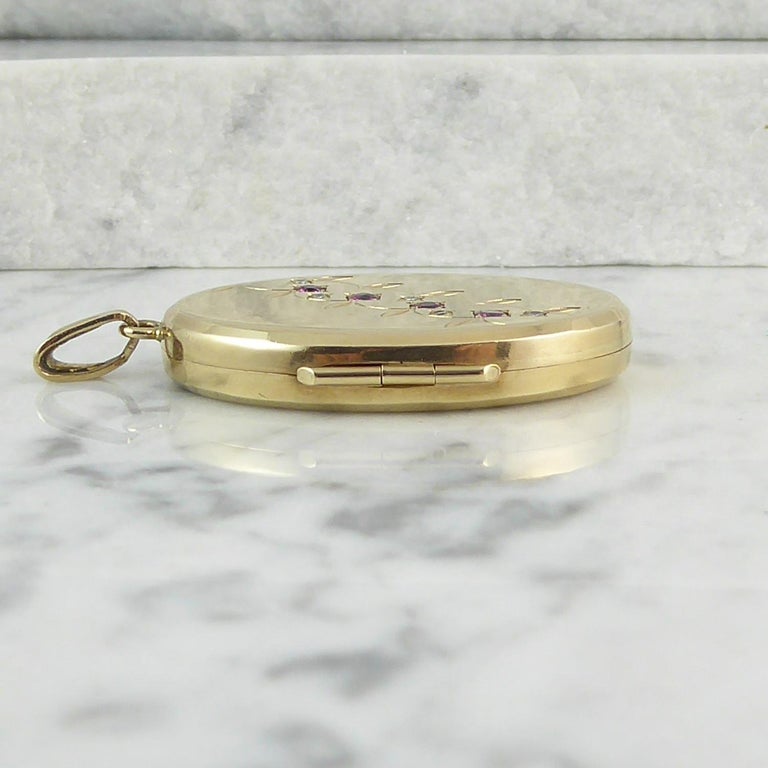 Vintage Ruby Diamond Locket, Yellow Gold, circa 1990s at 1stDibs