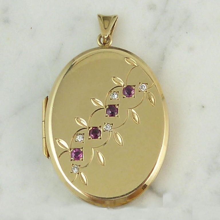 Vintage Ruby Diamond Locket, Yellow Gold, circa 1990s at 1stDibs