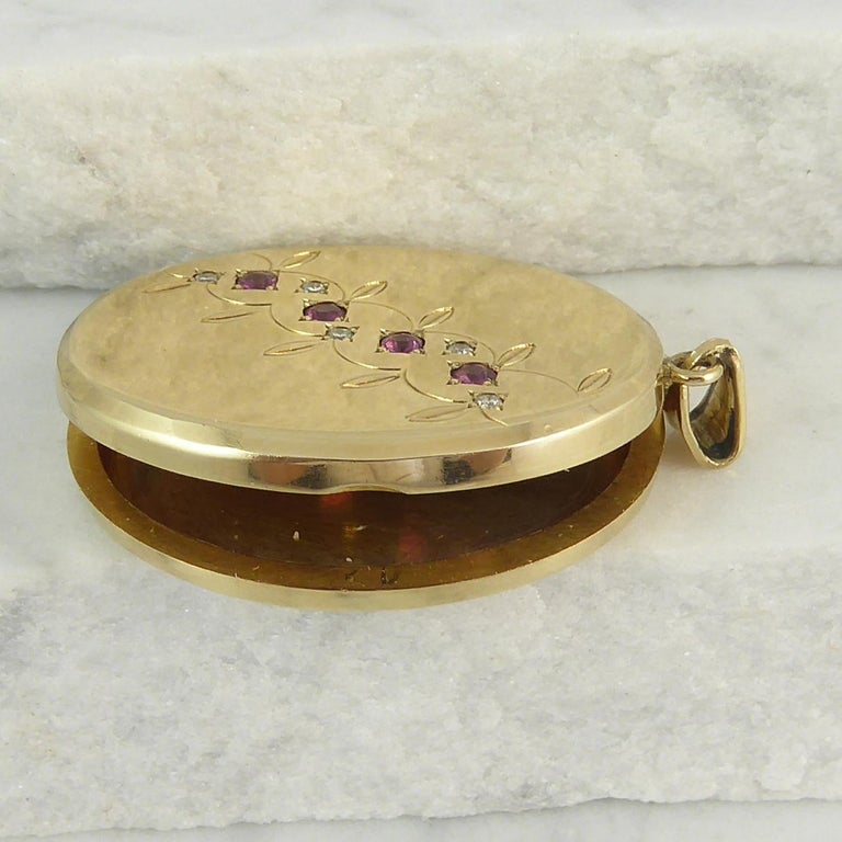Vintage Ruby Diamond Locket, Yellow Gold, circa 1990s at 1stDibs