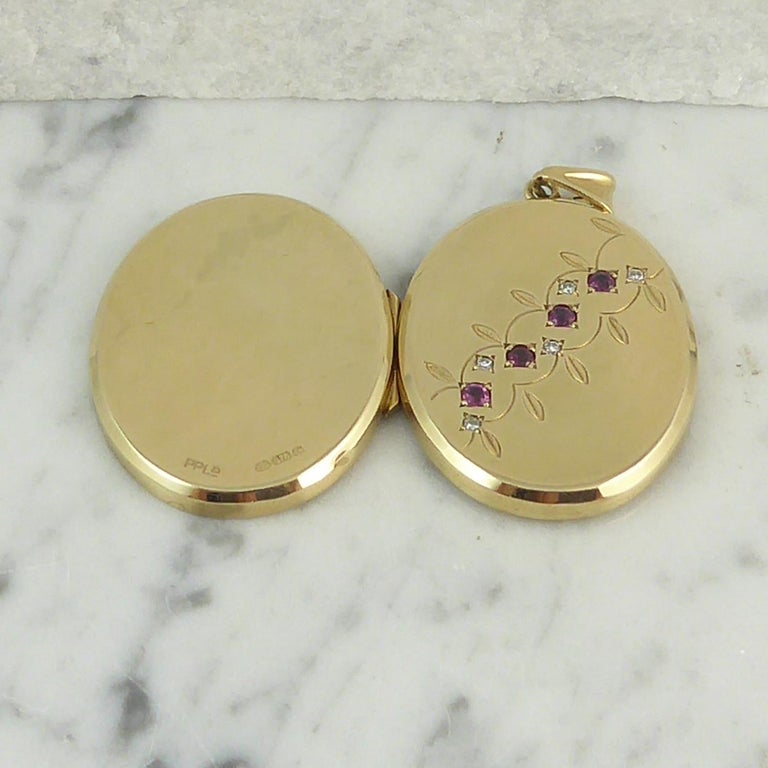 Vintage Ruby Diamond Locket, Yellow Gold, circa 1990s at 1stDibs