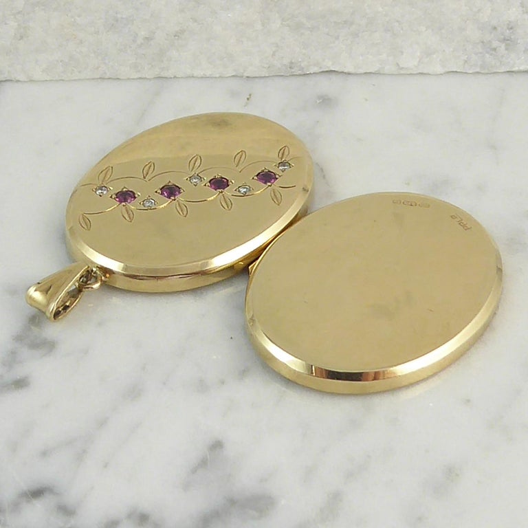 Vintage Ruby Diamond Locket, Yellow Gold, circa 1990s at 1stDibs