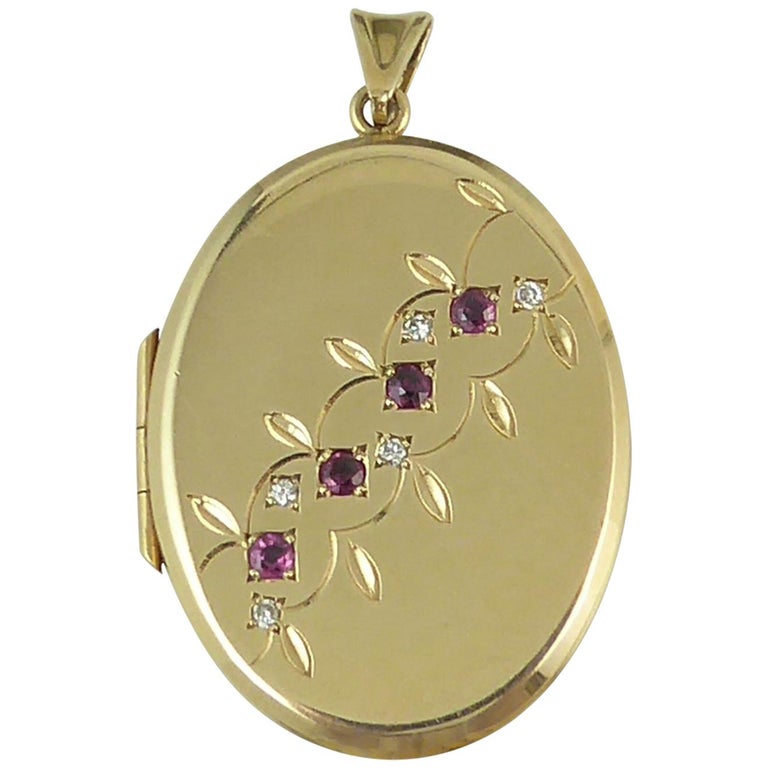 Vintage Ruby Diamond Locket, Yellow Gold, circa 1990s at 1stDibs