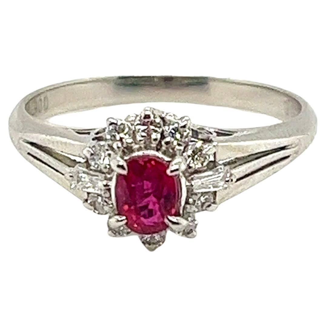 Vintage Ruby Diamond Platinum Ring For Sale at 1stDibs