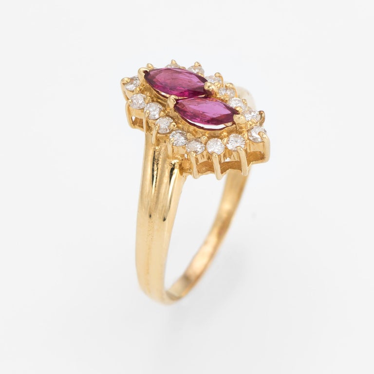 Vintage Ruby Diamond Ring 18 Karat Gold Small Cocktail Marquise Estate ...