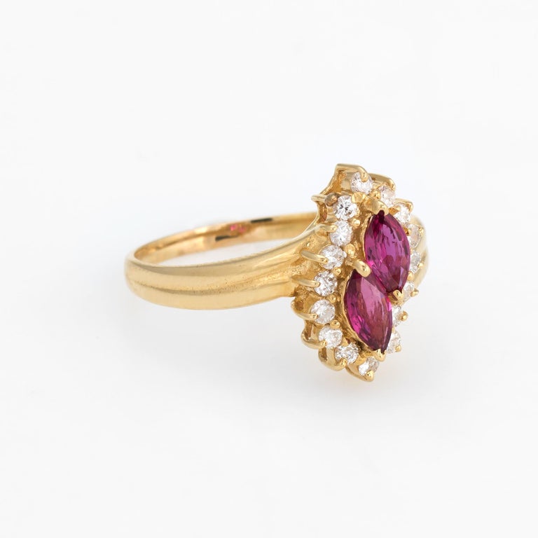 Vintage Ruby Diamond Ring 18 Karat Gold Small Cocktail Marquise Estate ...