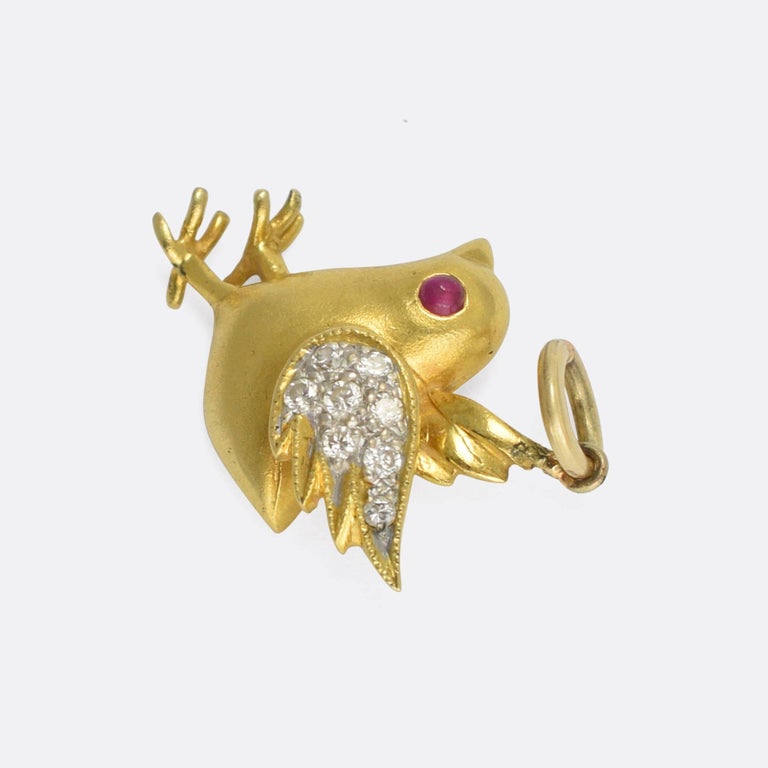 Vintage Ruby Diamond Spring Chicken Charm Pendant at 1stDibs