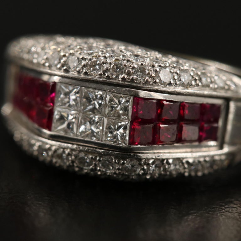 Customizable Vintage Ruby Diamond Wedding Band, Art Deco Ruby Diamond ...